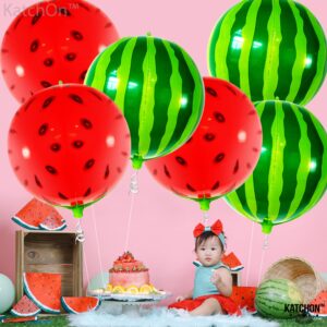 KatchOn, Watermelon Balloons for Watermelon Decorations - Big 22 Inch, Pack of 6 | 360 Degree 4D Watermelon Balloon for Watermelon Party Supplies | One In A Melon Party Decorations, Summerween Party