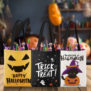 Halloween Tote Bag 3 Pack Trick or Treat Bag Pumpkin Candy Canvas Bags 15.7 X 11.8" Reusable Large Halloween Treat Bag for Children for Halloween Candy Party Favor Gift Goodie Bag for Halloween Party