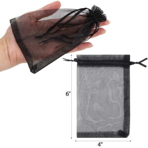 acDesign 200Pcs Jewelry Bags Drawstring 4"x6" Black Organza Bags Mesh Gift Bags for Candy Jewelry Makeup Pouches