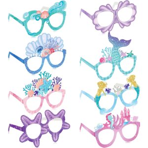 tenare mermaid party decorations paper mermaid themed paper eyeglasses summer beach paper photo booth props(cute style, 24 pieces)