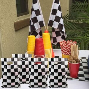 LYT 30 PCS Black and White Checkered Racecar Gift Bags Birthday Party Supplies for Kids Race Car Theme Party Gift Bags