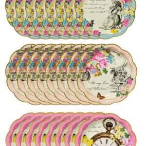 Talking Tables Pack of 24 Alice in Wonderland Themed Disposable Paper Plates | Supplies for Mad Hatter Tea Party, Birthday, Baby Shower, Mother's Day,Pink, 7"