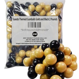 Naturejam Graduation Tuxedo Themed Gumballs Gold and Black 2 Pounds-Happy New Year Celebration or Gangster Royal Inspired Colors for Disco or Casino Parties