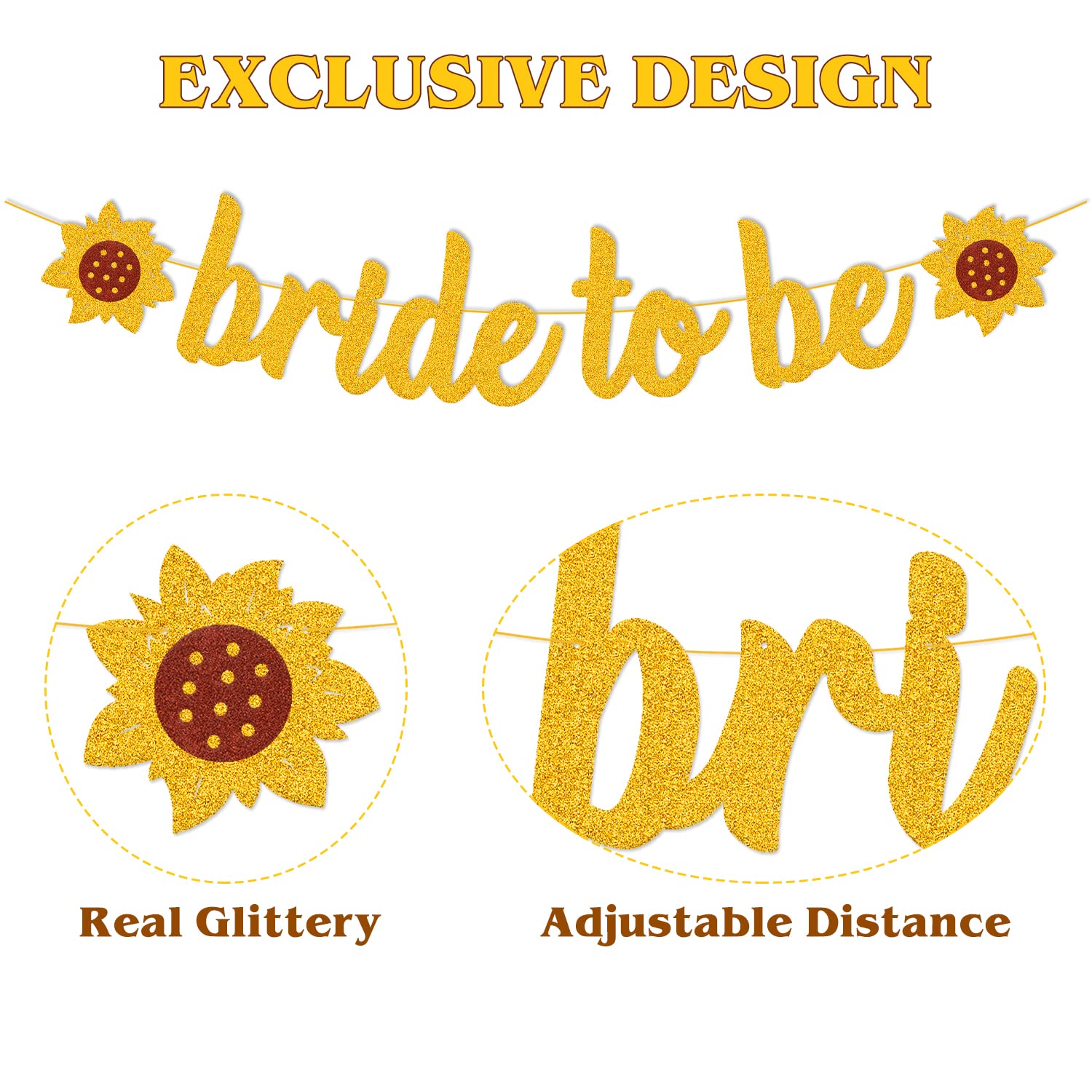 Sunflower Bridal Shower Decorations Bride-to-be Banner for Wedding Engagement Bachelorette Hen Party Supplies Glitter Décor