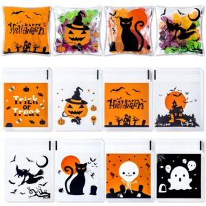 eunvabir 160 pcs halloween cellophane ziplock treat bags, halloween self adhesive candy goodie snacks gift bags plastic clear trick or treat party favors/classroom prizes