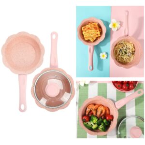 Alvinlite Non-Stick Sauce Pan, Mini Pink Frying Pot Baby Milk Pan Multifunction Cookware Set with Transparent Lid for Kitchen