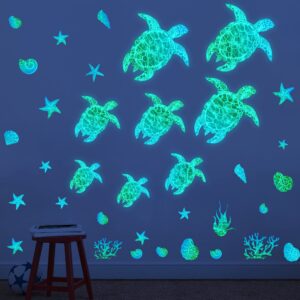 Desert Camel Sea Turtle Wall Decals Stickers Glow in The Dark Vinyl Ocean Under Bathroom Decor for Kids Life Bedroom Nursery Birthday Gifts, Sky Blue