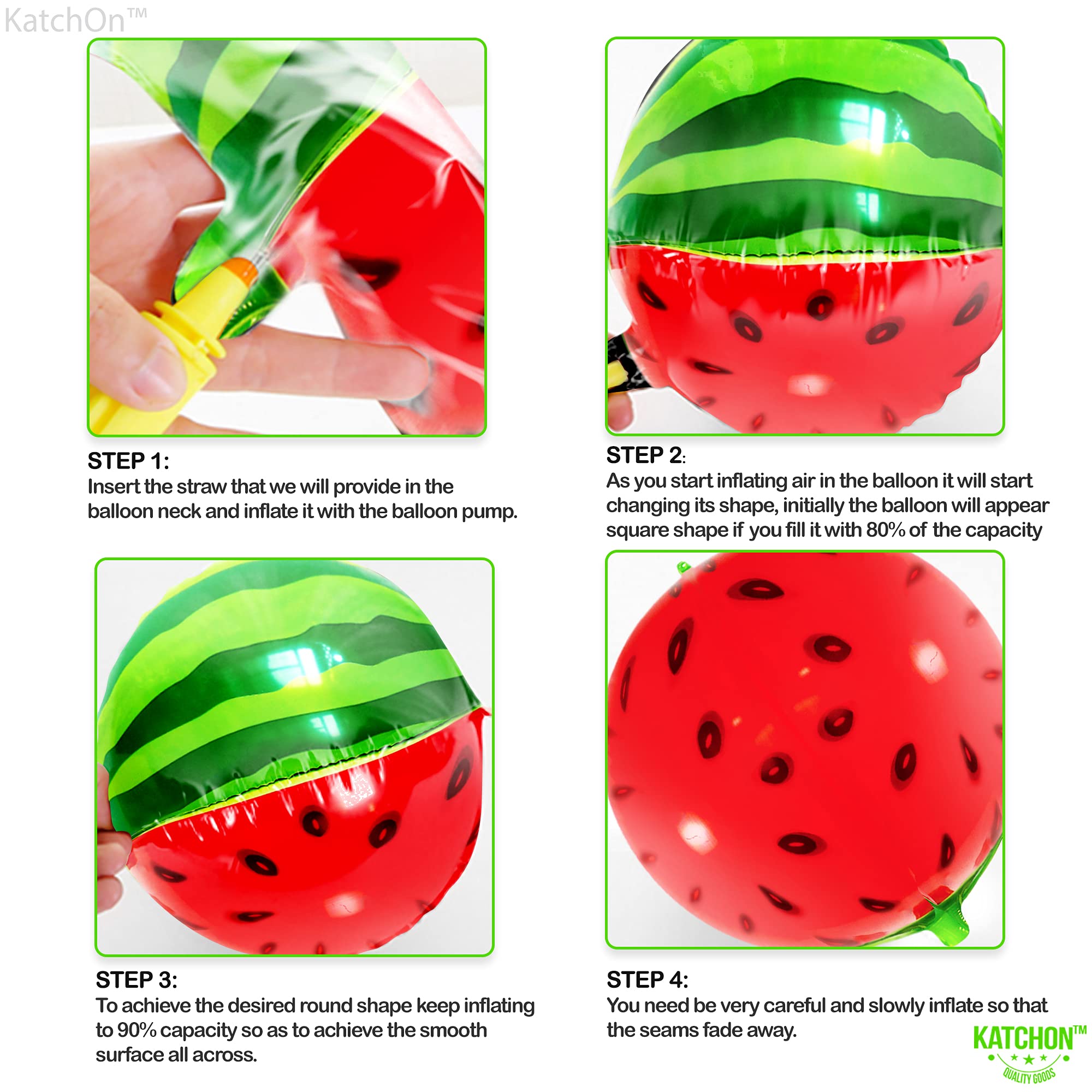 KatchOn, Watermelon Balloons for Watermelon Decorations - Big 22 Inch, Pack of 6 | 360 Degree 4D Watermelon Balloon for Watermelon Party Supplies | One In A Melon Party Decorations, Summerween Party