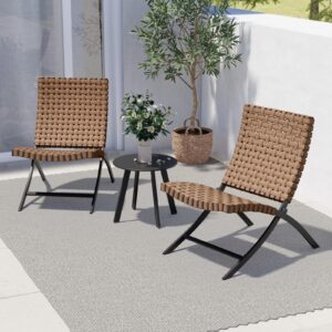 grand patio 3 piece leather texture wicker patio chairs, foldable balcony furniture set with outdoor lounge seating and side table