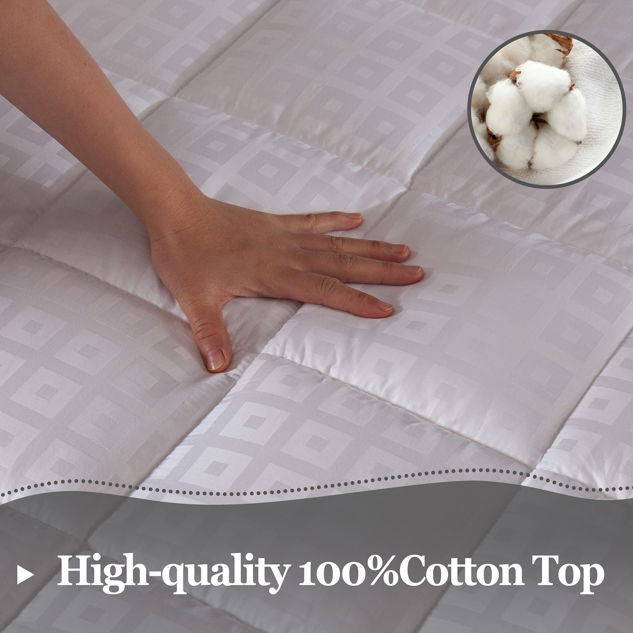 Mattress Pad Cover Full Size Cooling Mattress Topper Pillow Top Cotton Upper Layer with Polyester Fill Quilted Fitted Mattress Protector 8"-21" Deep Pocket White