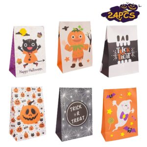 Uptotop Halloween Treat Bags, Set of 24 Large Halloween Candy Bags with 6 Assorted Designs for Trick or Treat Party Favors, Halloween Paper Goodie Bags Party Supplies, Halloween Gifts for Kids