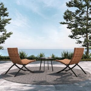 Grand patio 3 Piece Leather Texture Wicker Patio Chairs, Foldable Balcony Furniture Set with Outdoor Lounge Seating and Side Table