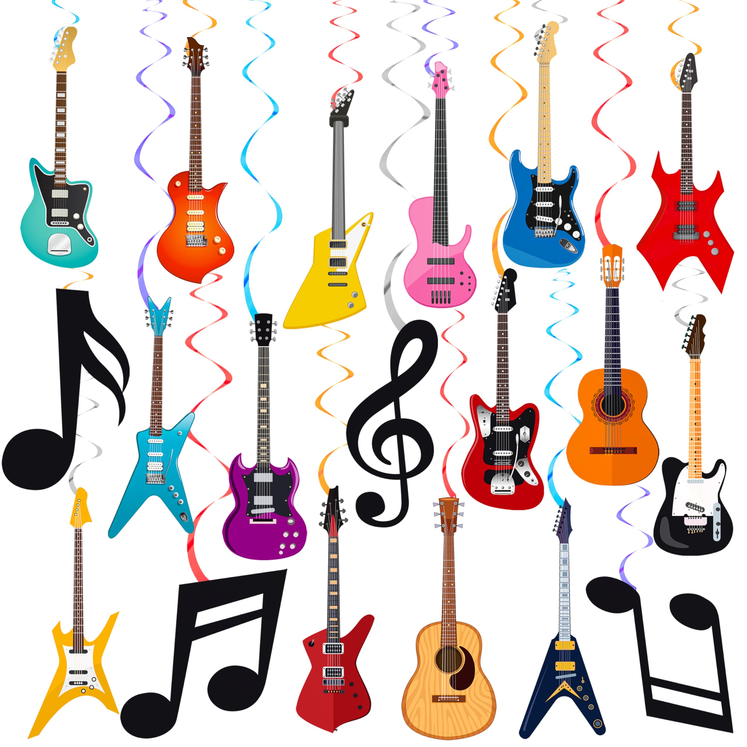 20PCS Guitar Party Hanging Swirls Decorations for Guitar Theme Birthday Party Hanging Booth Props Musical Instrument Hanging Swirls for Music Note Baby Shower Supplies