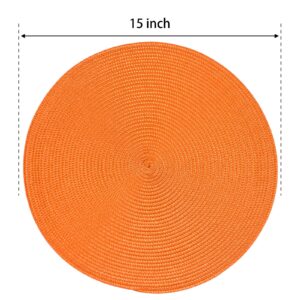 FunWheat Round Braided Placemats Set of 6 Table Mats for Dining Tables Woven Washable Non-Slip Place mats 15 inch for Fall Decor(Orange, 6pcs)