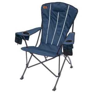 outdoor-forest highback adirondack folding, portable camping chair,built in pillow. two cup holder, extra storage mesh pocket (navy)