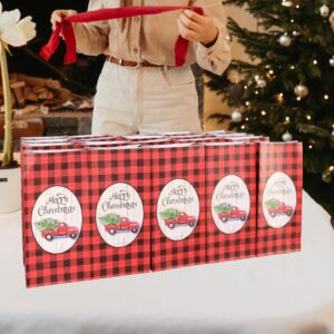 Iconikal Buffalo Plaid with Red Truck Paper Treat Bags, Red, 40-Count Set