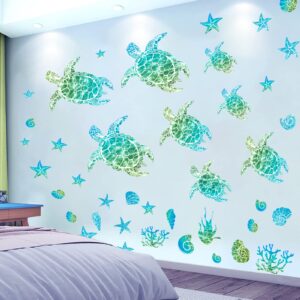 Desert Camel Sea Turtle Wall Decals Stickers Glow in The Dark Vinyl Ocean Under Bathroom Decor for Kids Life Bedroom Nursery Birthday Gifts, Sky Blue