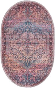 rugs.com maahru collection washable rug – 2' x 3' oval rust red low-pile rug perfect for living rooms, large dining rooms, open floorplans