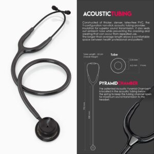 MDF Instruments MD One Stainless Steel Stethoscope, Black Tube, Black Chestpieces-Headset, MDF777BO + MDF Stethoscope Hard Travel Carrying Case with Mesh Pocket, Medium Size (MDFSCM12)