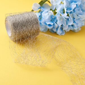 KISSITTY 1 Roll/20 Yards Silver Spiderweb Netting Fabric 75mm Tulle Mesh Fabric Roll Big Hole Tulle for Skirt Flower Poms Wrap Packing DIY Handmade Crafts