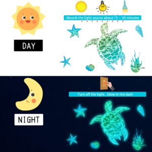 Desert Camel Sea Turtle Wall Decals Stickers Glow in The Dark Vinyl Ocean Under Bathroom Decor for Kids Life Bedroom Nursery Birthday Gifts, Sky Blue