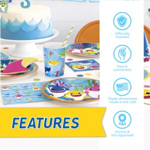 Baby Shark Birthday Decorations Set | Baby Shark Party Supplies | For Boys and Girls | With Banner, Tablecloth Table Cover, Dinner Plates, Cake Plates, Cups, Napkins, Sticker | Serves 16 Guests