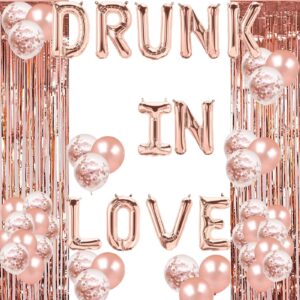 drunk in love balloons rose gold bachelorette party banner engagement hen party decor bridal shower wedding themed party supplies decorations photo booth props