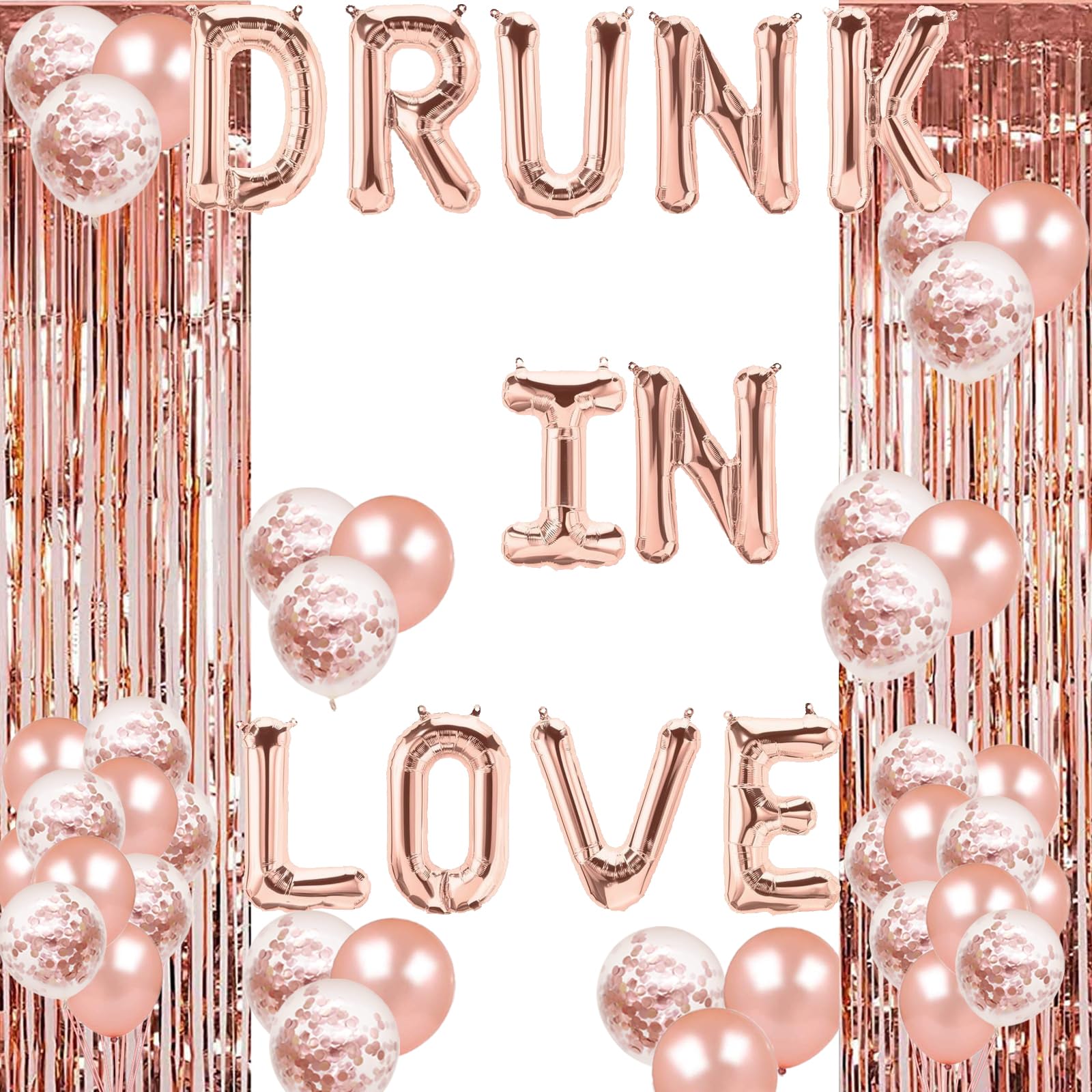 Drunk in Love Balloons Rose Gold Bachelorette Party Banner Engagement Hen Party Decor Bridal Shower Wedding Themed Party Supplies Decorations Photo Booth Props