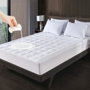 mattress pad cover full size cooling mattress topper pillow top cotton upper layer with polyester fill quilted fitted mattress protector 8"-21" deep pocket white