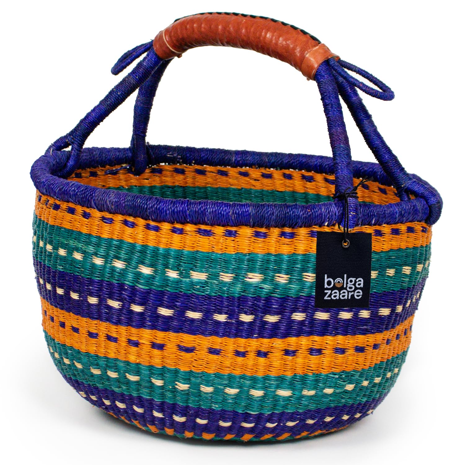 Bolga Zaare Market Basket, Handmade in Ghana Africa by Women Artisans (Colorful, Large) (16"-18" Diameter x 9"-10" H) (1 basket)