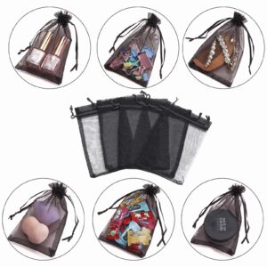 acDesign 200Pcs Jewelry Bags Drawstring 4"x6" Black Organza Bags Mesh Gift Bags for Candy Jewelry Makeup Pouches