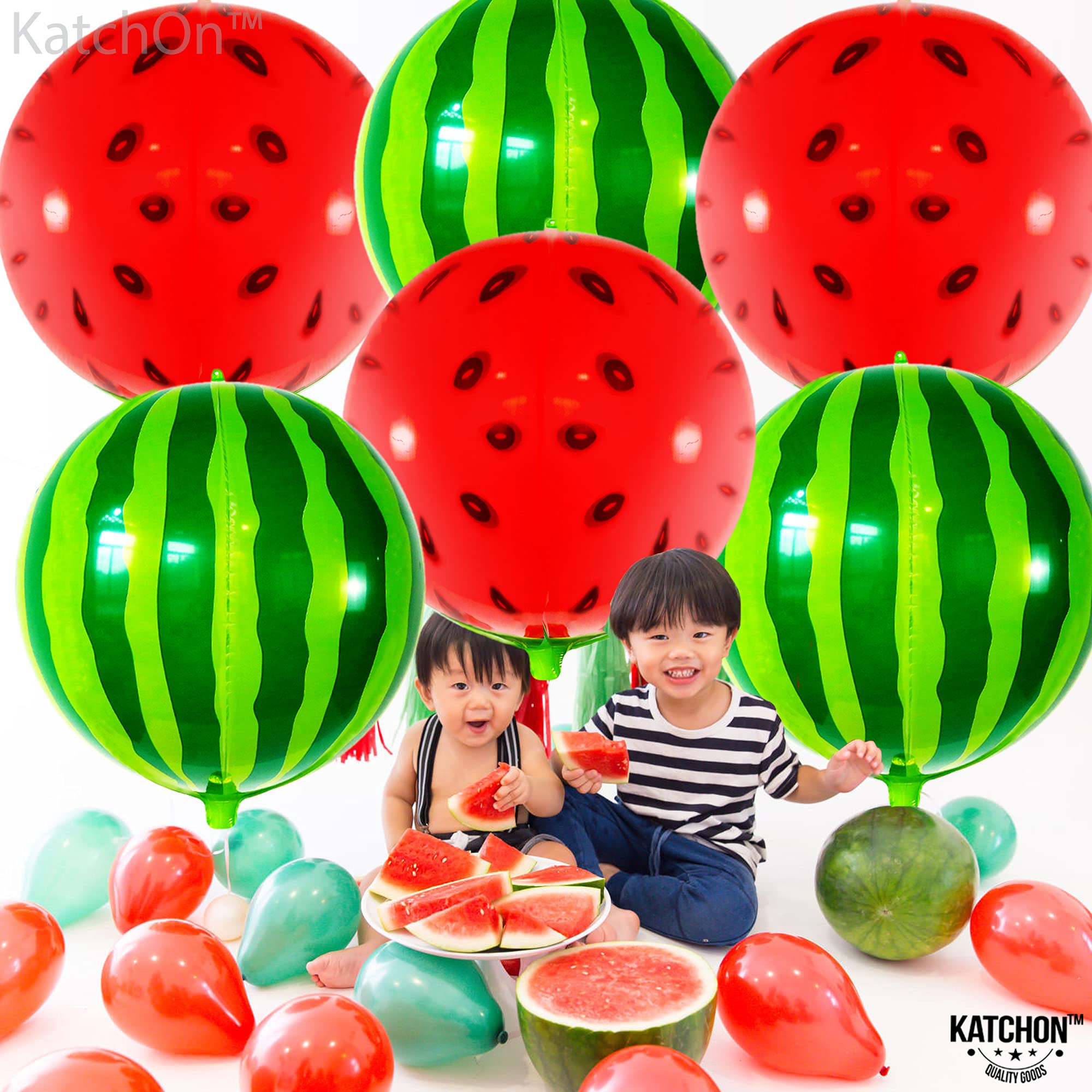 KatchOn, Watermelon Balloons for Watermelon Decorations - Big 22 Inch, Pack of 6 | 360 Degree 4D Watermelon Balloon for Watermelon Party Supplies | One In A Melon Party Decorations, Summerween Party