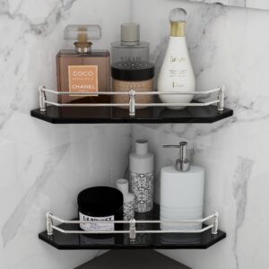 plantex premium diamond black glass corner shelf for bathroom/kitchen shelf/bathroom accessories (9x9 inches) - pack of 2