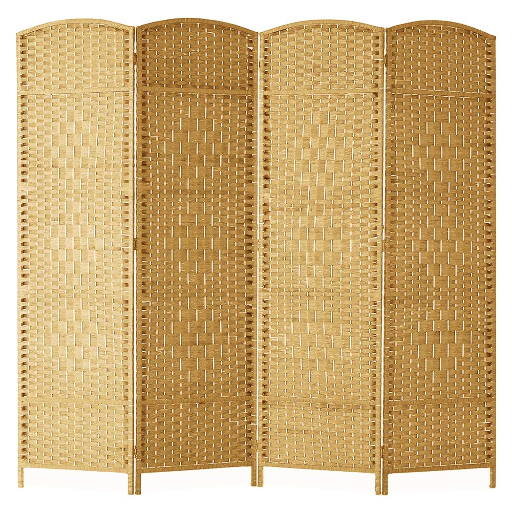 Corelax Room dividers 6 ft. Tall-20 Wide Freestanding Privacy Screen with Diamond Woven Fiber, Foldable Panel Partition Wall Divider, Double-Hinged Room Dividers(Yellow, 6 Panel)