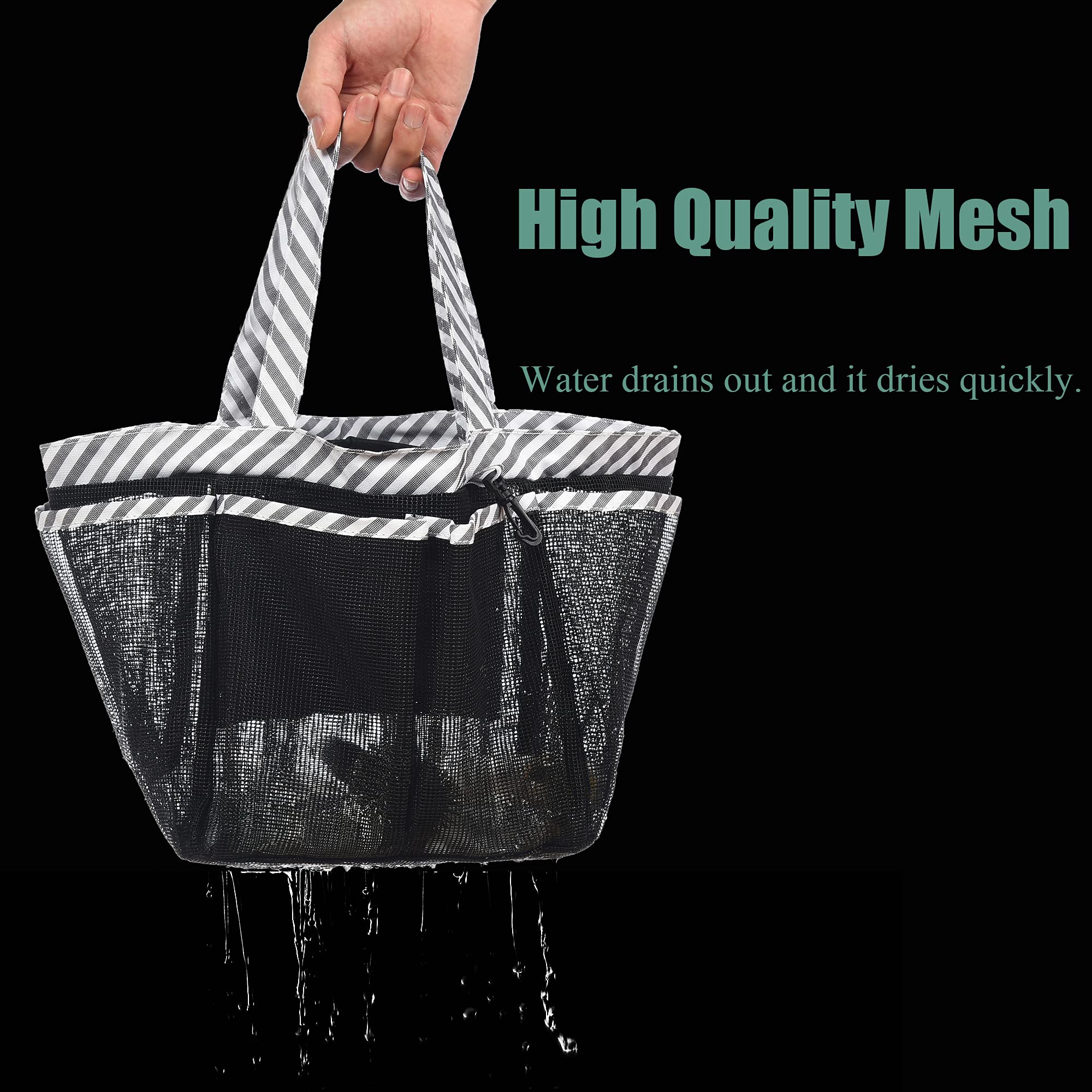 WEHUSE Mesh Shower Caddy Tote with Waterproof Inner Bag, Extra Large Black Portable Shower Caddy for College Dorm Bathroom Camp, 8 Basket Pocket