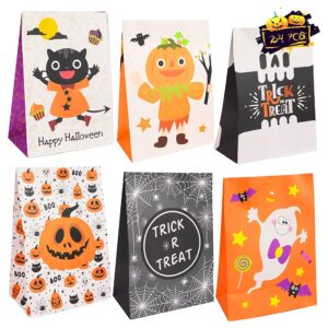 uptotop halloween treat bags, set of 24 large halloween candy bags with 6 assorted designs for trick or treat party favors, halloween paper goodie bags party supplies, halloween gifts for kids