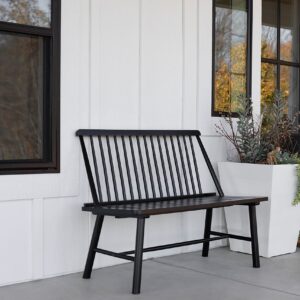 Woodlawn&Home Hardwood Farmhouse Bench in Black Finish, 901029