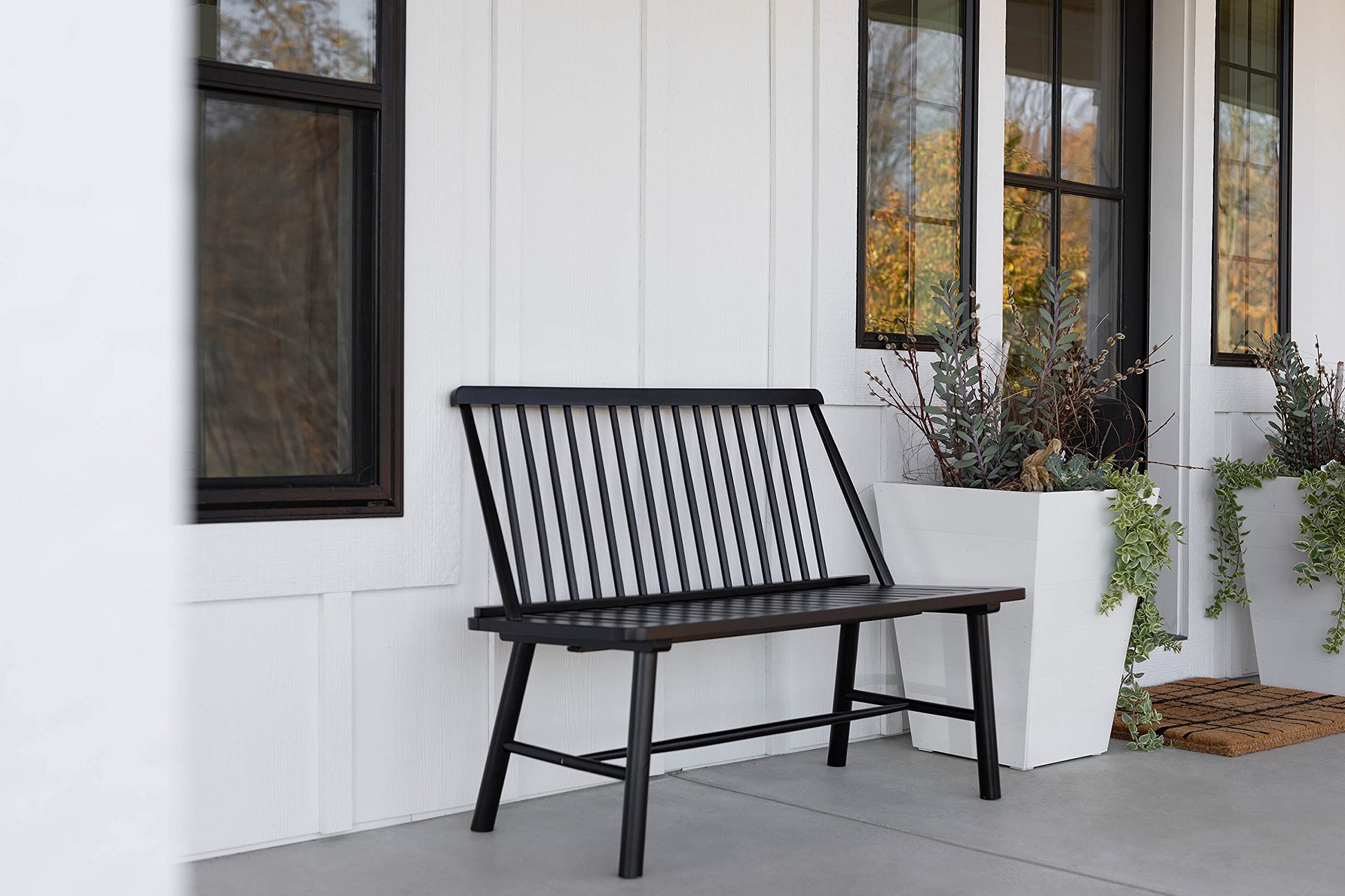 Woodlawn&Home Hardwood Farmhouse Bench in Black Finish, 901029