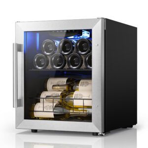 yeego wine fridge cooler, 20 bottle 38-65℉ wine refrigerator glass door, freestanding under counter shallow depth wine cooler w/single temp for wine enthusiast, bedroom, home, drom storage, black