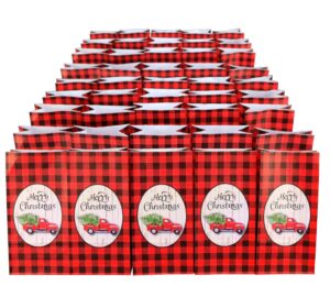 iconikal buffalo plaid with red truck paper treat bags, red, 40-count set