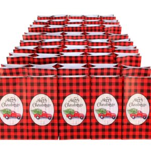 Iconikal Buffalo Plaid with Red Truck Paper Treat Bags, Red, 40-Count Set