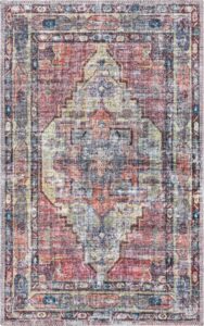 rugs.com maahru collection washable rug – 2' x 3' pink low-pile rug perfect for entryways, kitchens, breakfast nooks, accent pieces