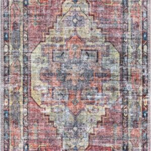 Rugs.com Maahru Collection Washable Rug – 2' x 3' Pink Low-Pile Rug Perfect for Entryways, Kitchens, Breakfast Nooks, Accent Pieces