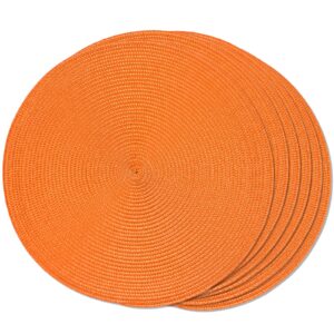 funwheat round braided placemats set of 6 table mats for dining tables woven washable non-slip place mats 15 inch for fall decor(orange, 6pcs)