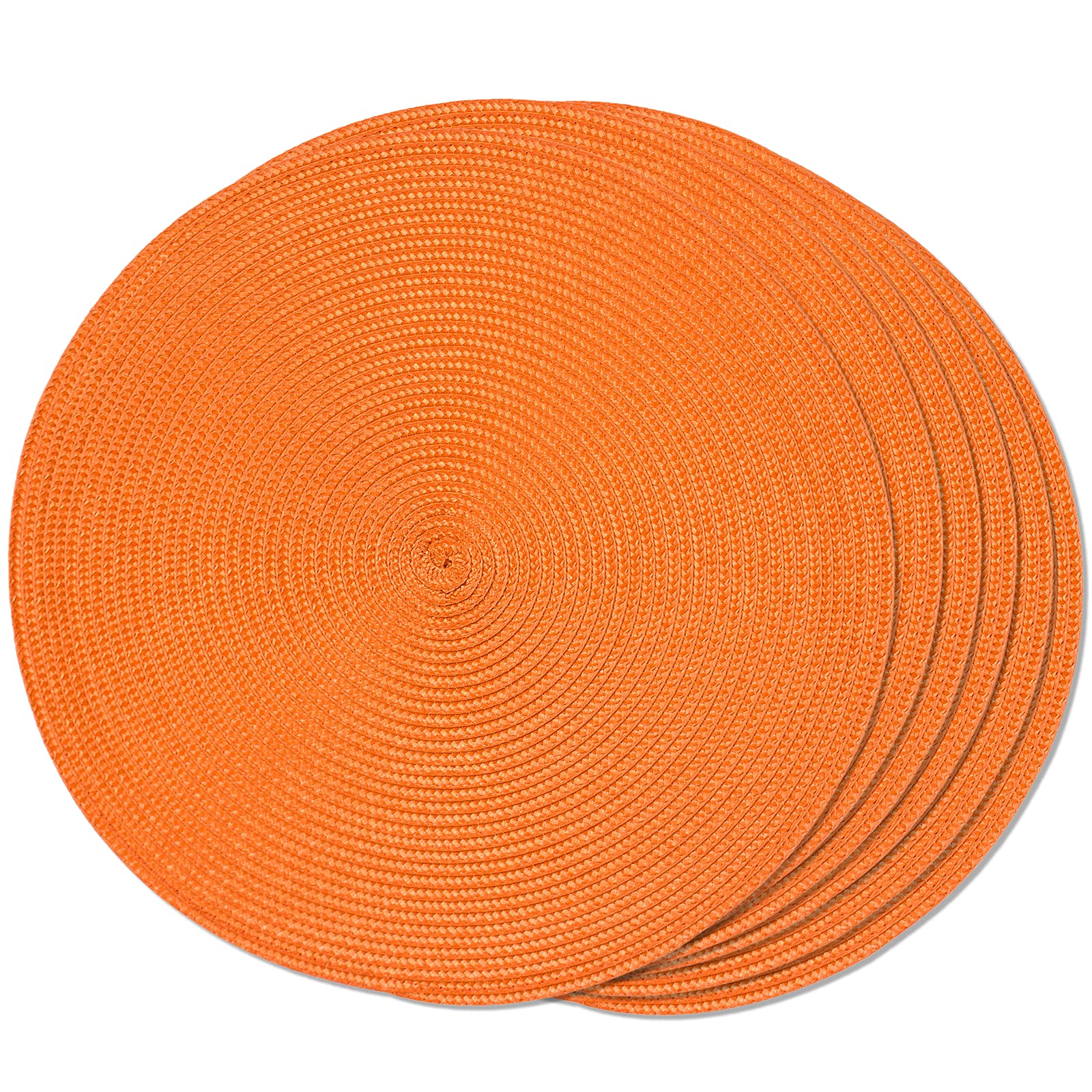 FunWheat Round Braided Placemats Set of 6 Table Mats for Dining Tables Woven Washable Non-Slip Place mats 15 inch for Fall Decor(Orange, 6pcs)