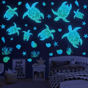 desert camel sea turtle wall decals stickers glow in the dark vinyl ocean under bathroom decor for kids life bedroom nursery birthday gifts, sky blue