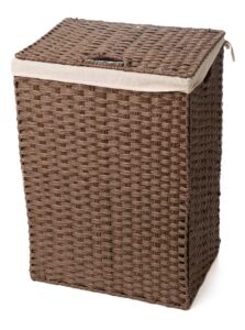 blue ridge basket company synthetic wicker laundry hamper basket with lid and liner (brown)