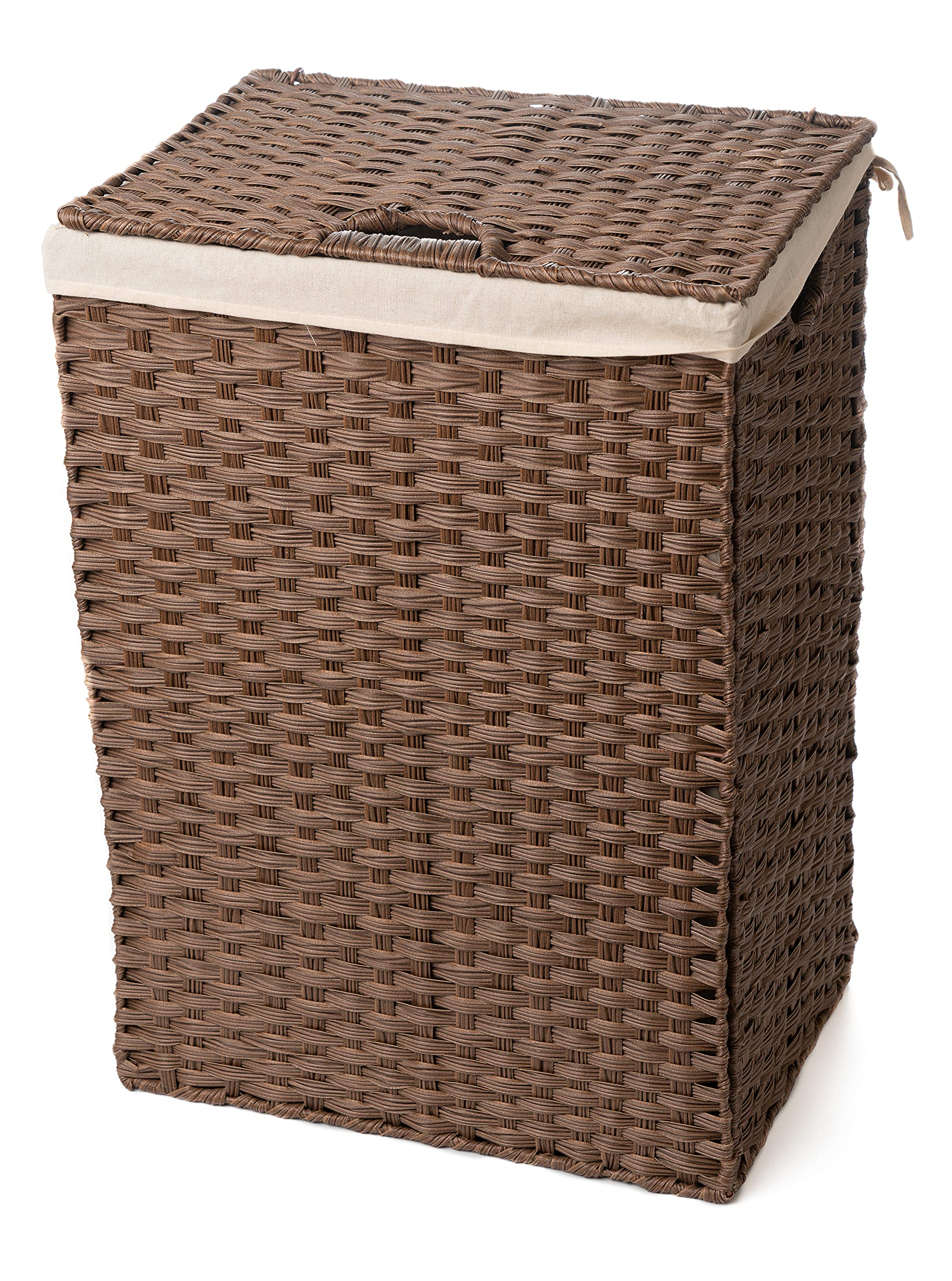 Blue Ridge Basket Company Synthetic Wicker Laundry Hamper Basket with Lid and Liner (Brown)