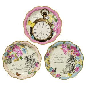 Talking Tables Pack of 24 Alice in Wonderland Themed Disposable Paper Plates | Supplies for Mad Hatter Tea Party, Birthday, Baby Shower, Mother's Day,Pink, 7"