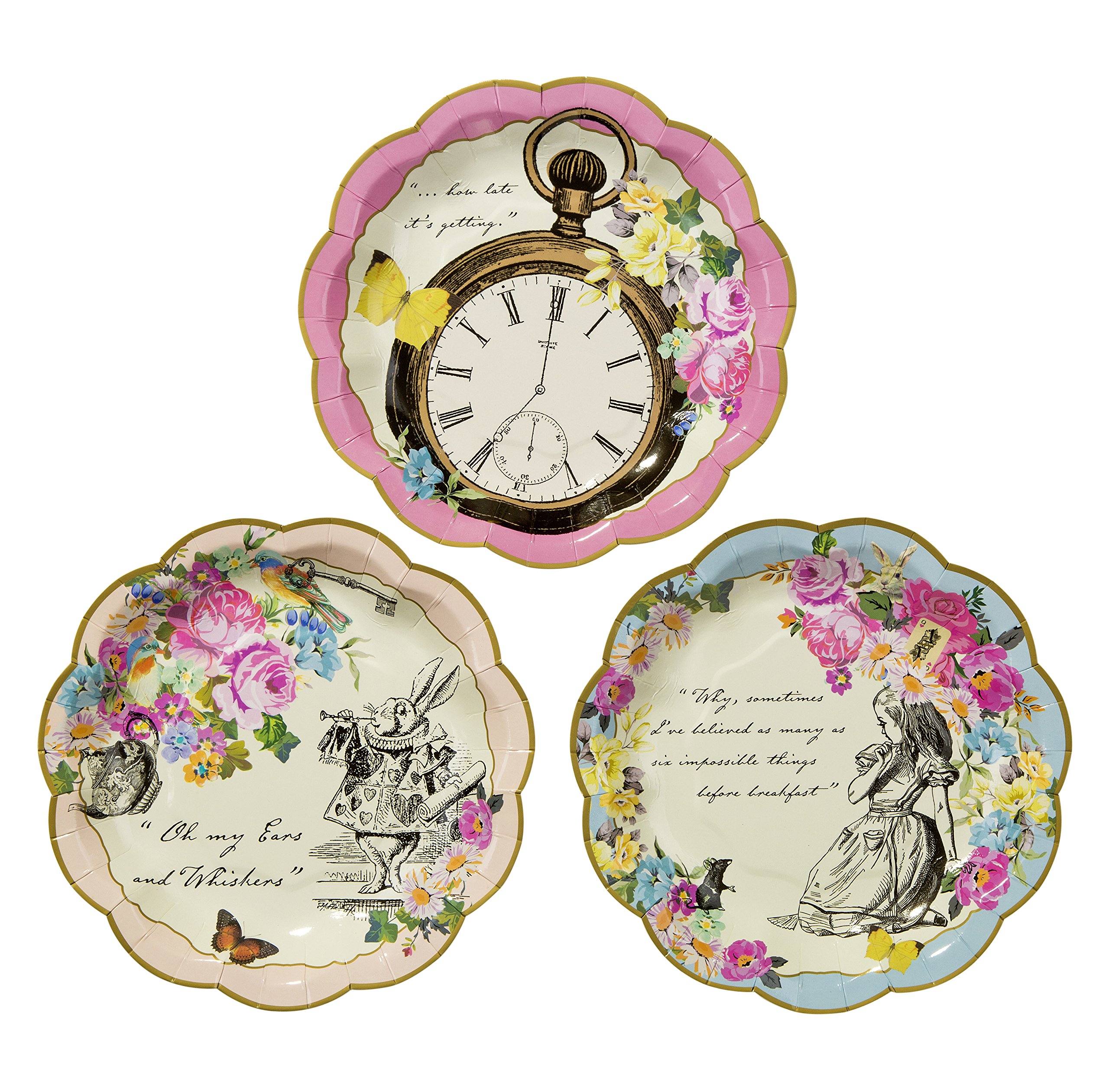 Talking Tables Pack of 24 Alice in Wonderland Themed Disposable Paper Plates | Supplies for Mad Hatter Tea Party, Birthday, Baby Shower, Mother's Day,Pink, 7"